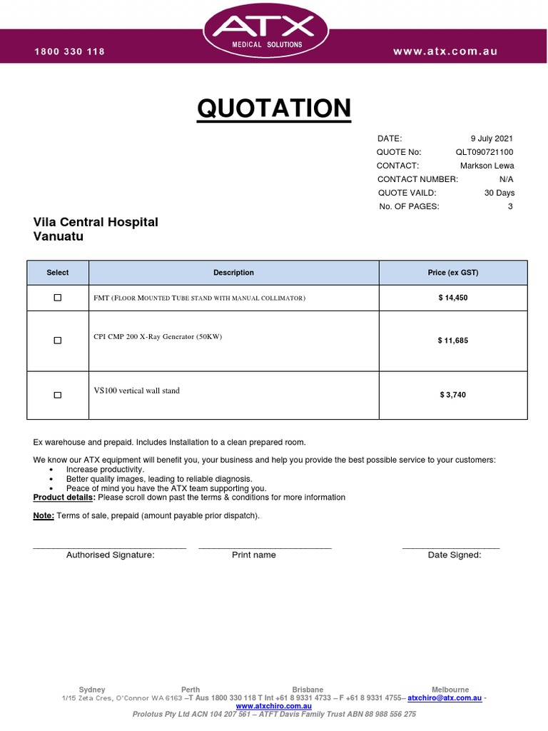 Quotation: Vila Central Hospital Vanuatu | PDF | Credit | Finance ...