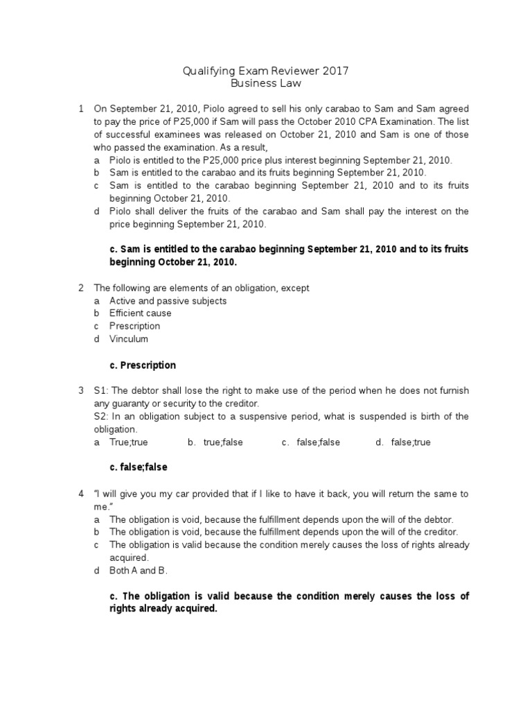 2017 Qualifying Exam Reviewer: Business Law | PDF | Partnership ...
