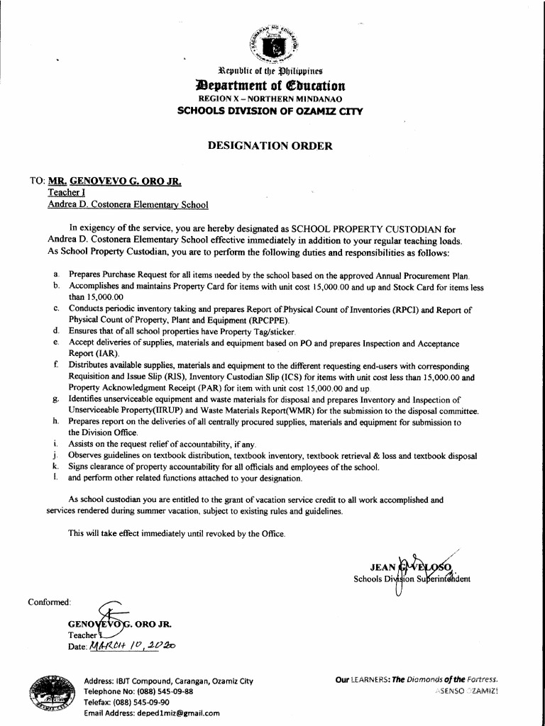 Designation Order - Property Custodian 2020 | PDF