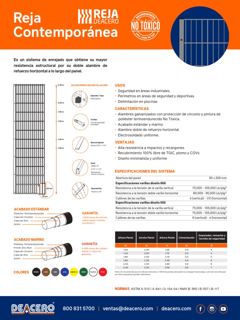 Reja Contemporanea Deacero Ficha Tecnica | PDF | Rieles | Materiales
