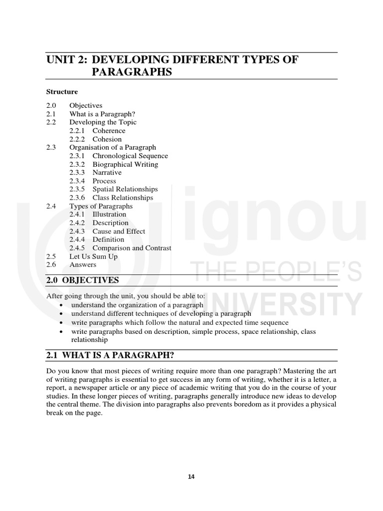 Unit 2: Developing Different Types of Paragraphs: Structure | PDF ...