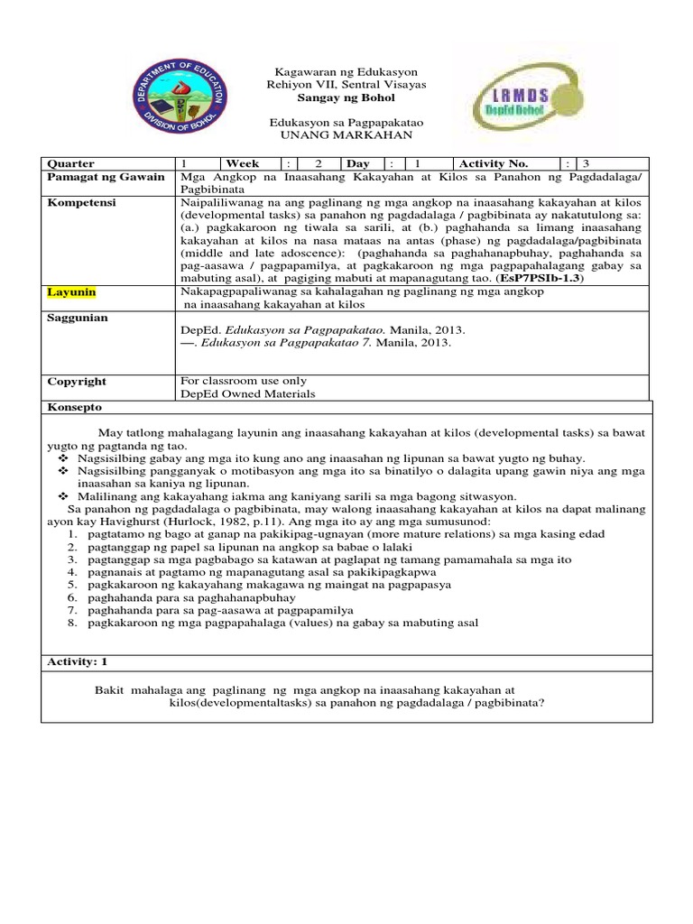 EsP7 Q1 Wk2 Day1 | PDF