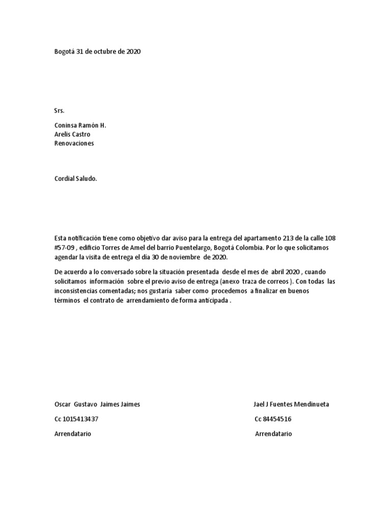 Carta Entreg Apto | PDF
