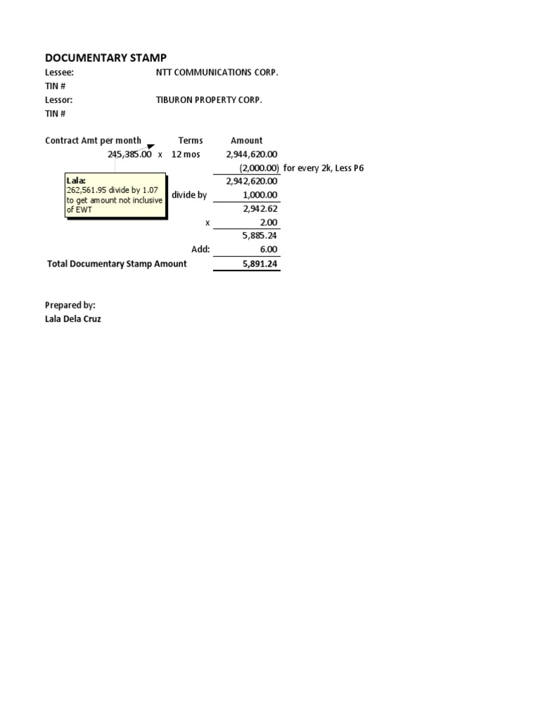 Total Documentary Stamp Amount 5,891.24 | PDF | Lease | Renting
