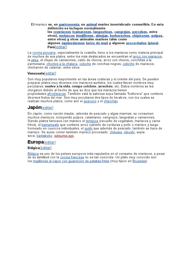 Nombres de mariscos y su gastronomía | PDF