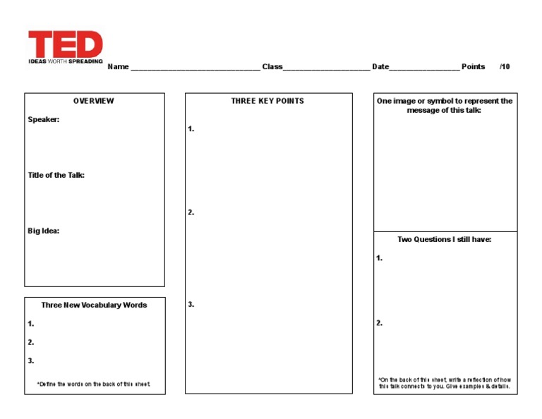 TED Talk Response Sheet Organizer | PDF