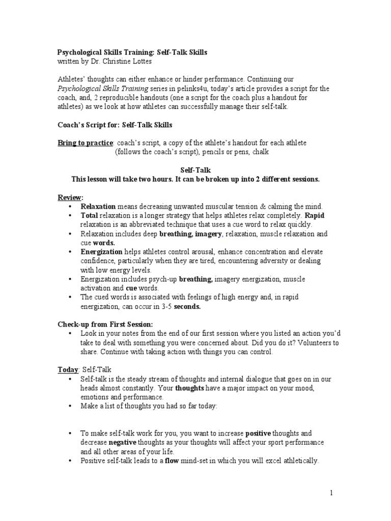Self Talk PST Intervention | PDF | Relaxation (Psychology) | Thought