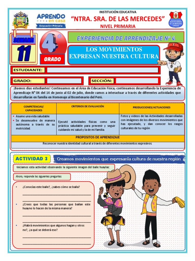 4° Grado - Semana 11 - Experiencia de Aprendizaje N°4 - Rudy | PDF ...