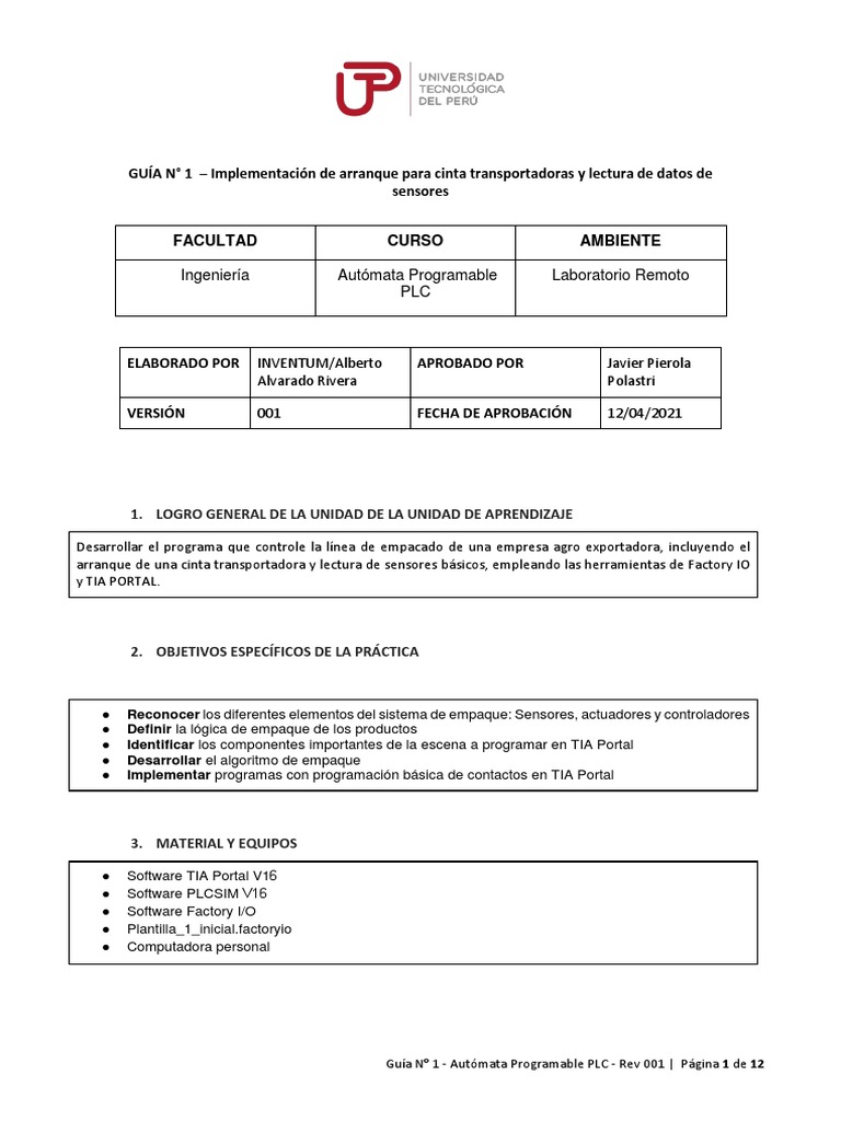 Autómata Programable PLC Guía #1 | PDF | Controlador lógico programable ...