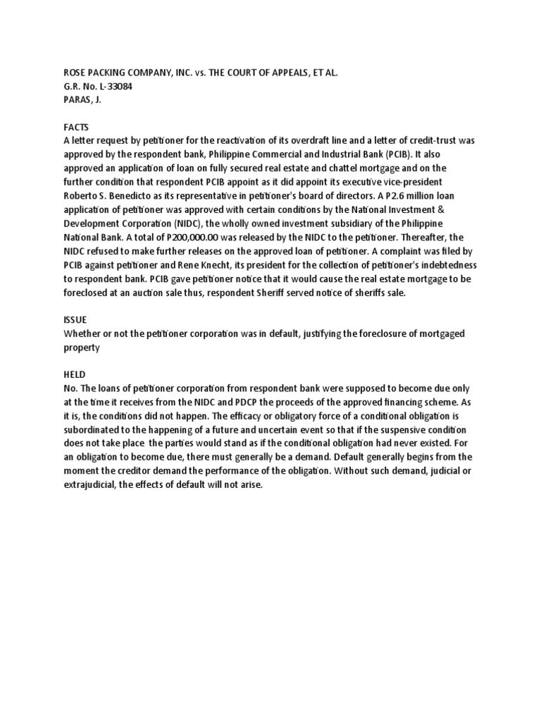 Rose Packing Company vs. CA | PDF