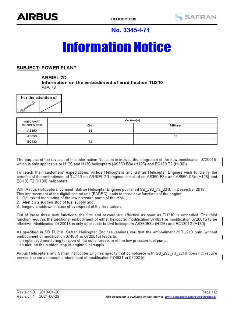 Information Notice: Subject: Power Plant Arriel 2D Information On The ...