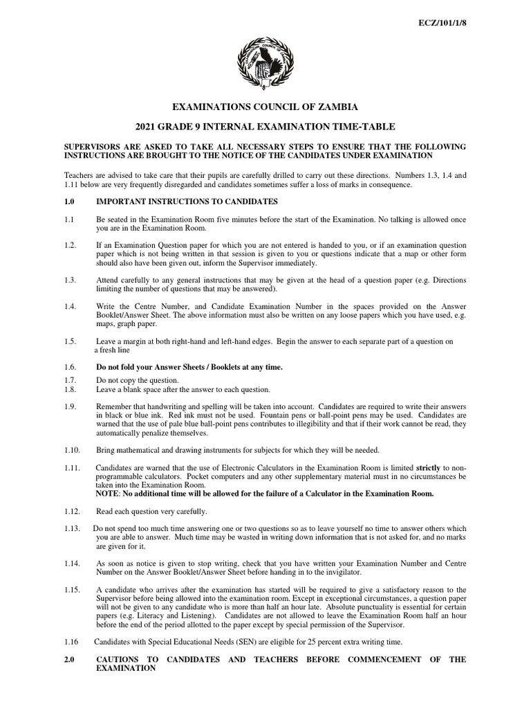 2021 Grade 9 Internal Examination Timetable | PDF | Test (Assessment ...