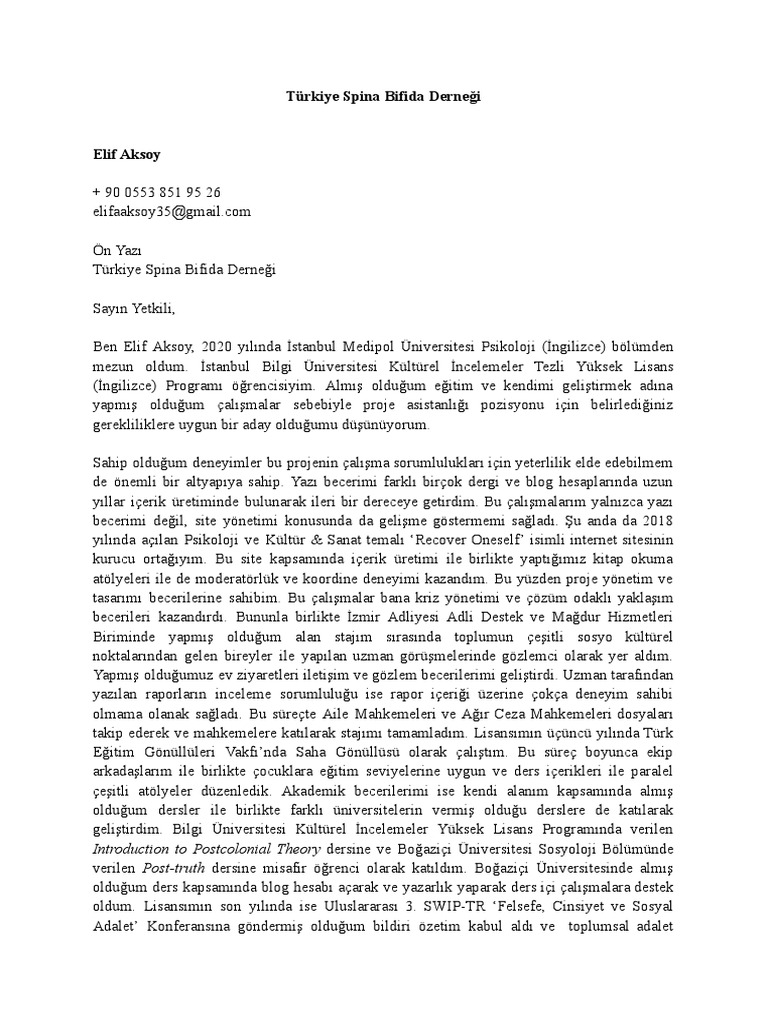 Elif Aksoy - Motivasyon Mektubu | PDF
