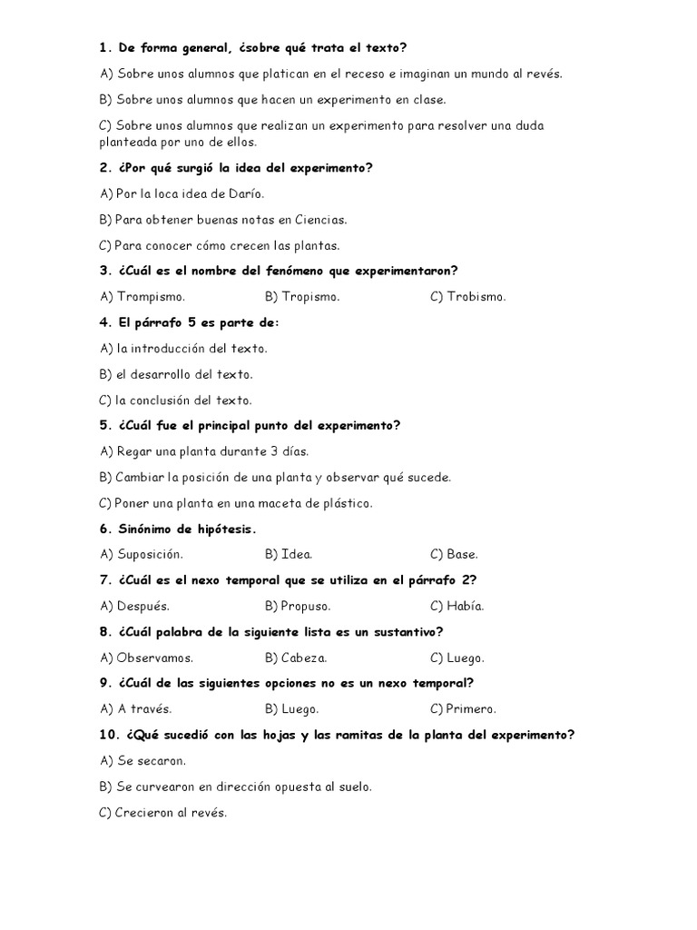 Hoja De Trabajo Sobre Los Tropismos De Las Plantas GUIA PEDAGOGICA
