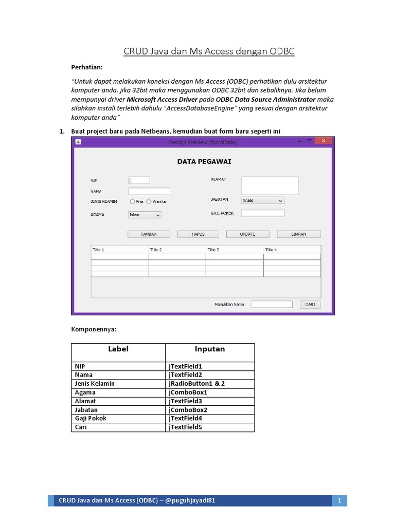 CRUD Java & Ms Access ODBC Guide | PDF | Komputer