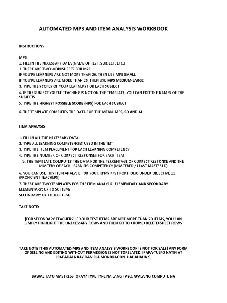 Mps and Item Analysis | PDF | Teaching | Learning
