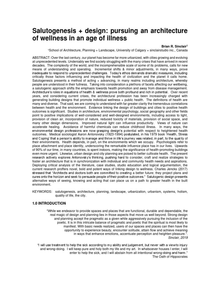 Salutogenesis Design Pursuing An Archite | PDF | Design | Psychology