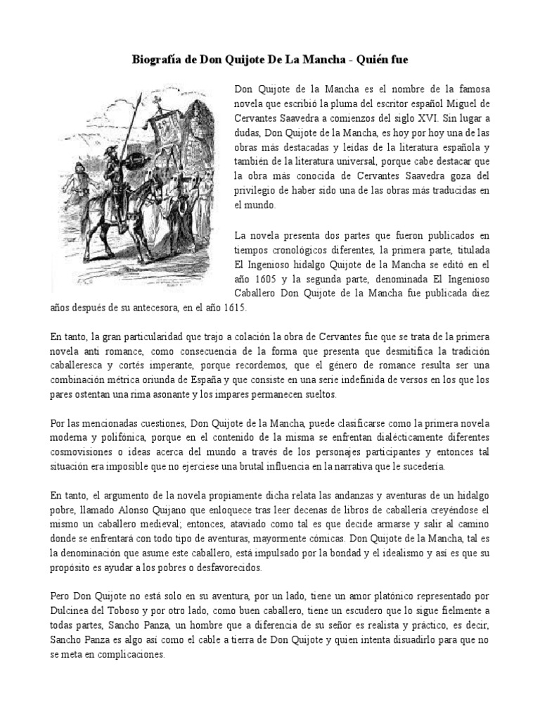Biografía De Don Quijote De La Mancha Pdf Don Quijote Novelas