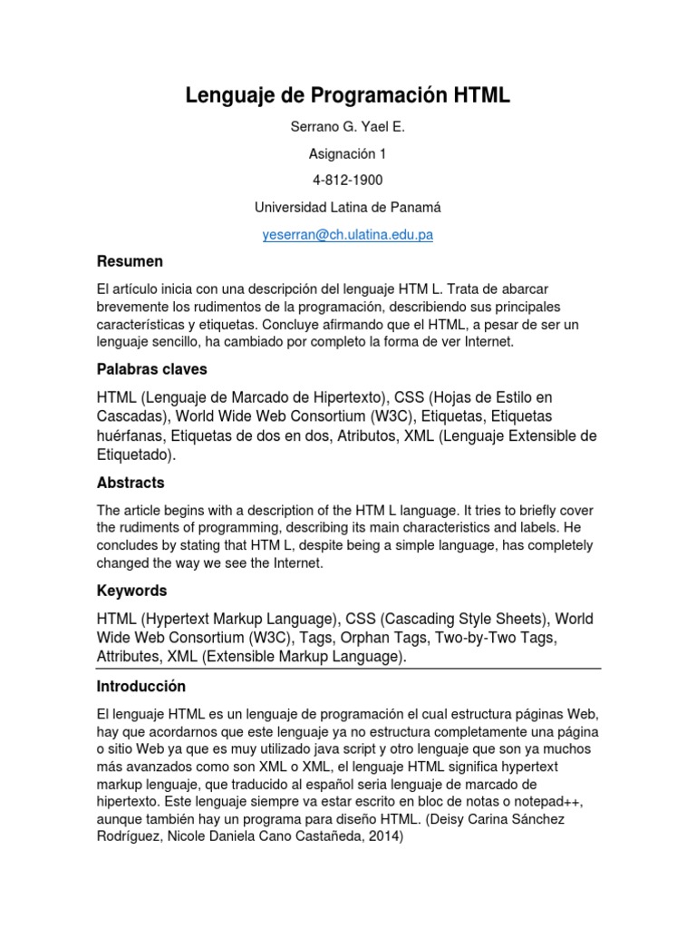 Lenguaje de Programación HTML | PDF | HTML | Consorcio Mundial de la red