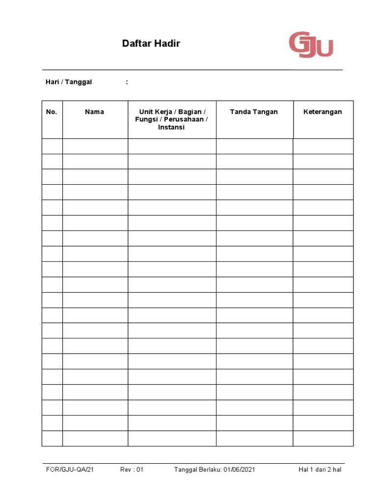 Daftar Hadir Safety Talk | PDF