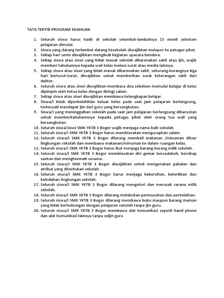TATA TERTIb, PERATURAN, KODE ETIK PROGRAM KEAHLIAN | PDF TATA TERTIb, PERATURAN, KODE ETIK PROGRAM KEAHLIAN | PDF