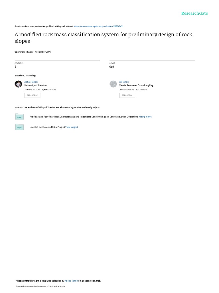 A Modified Rock Mass Classification System For Preliminary Design of ...