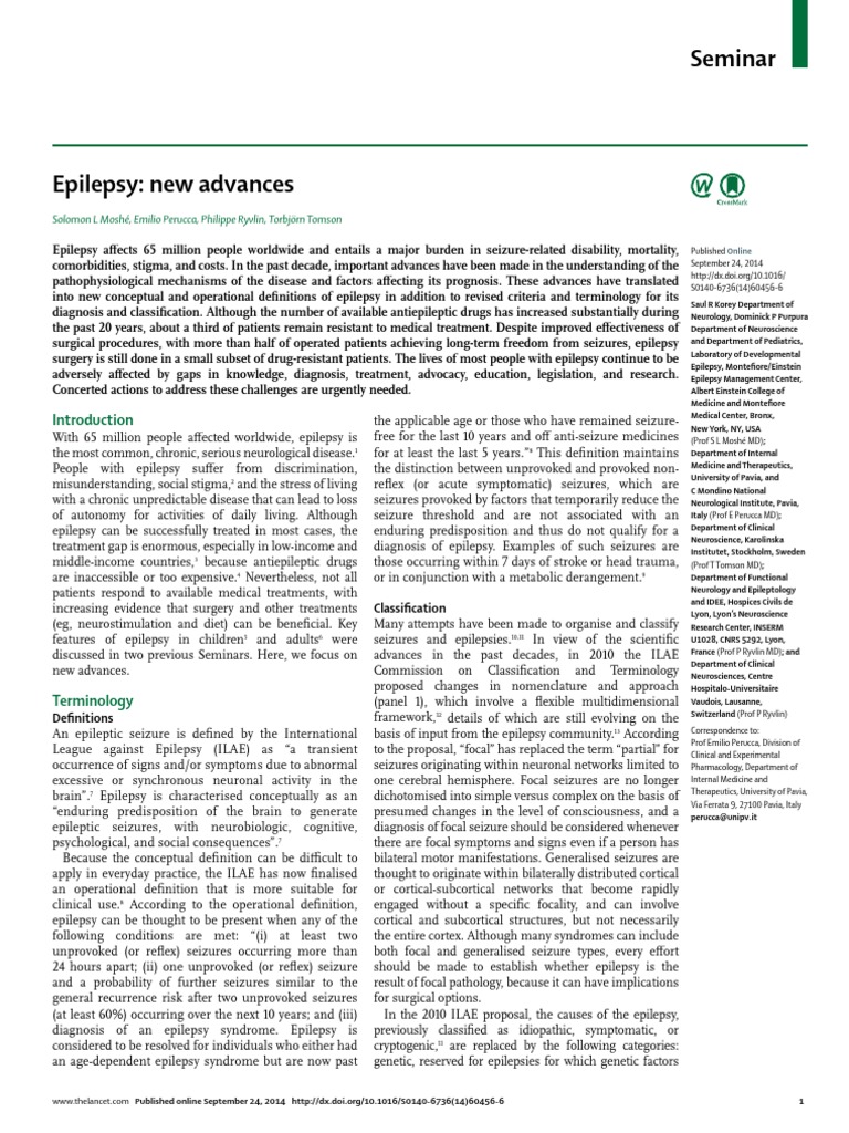 Seminar: Solomon L Moshé, Emilio Perucca, Philippe Ryvlin, Torbjörn ...