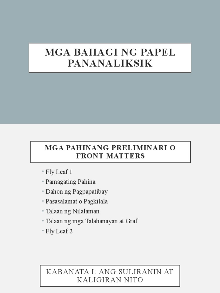 Mga Bahagi NG Papel Pananaliksik | PDF Mga Bahagi NG Papel Pananaliksik | PDF