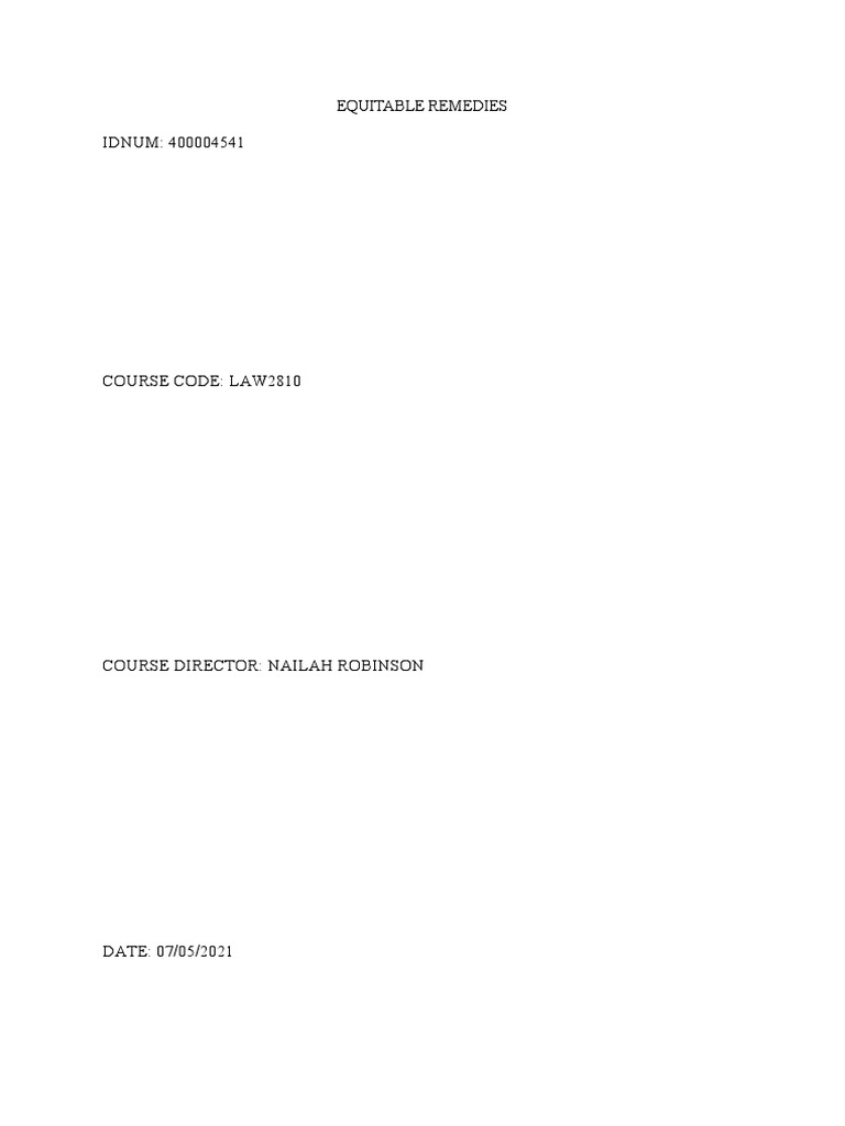 EQUITABLE REMEDIES Final | PDF | Estoppel | Laches (Equity)