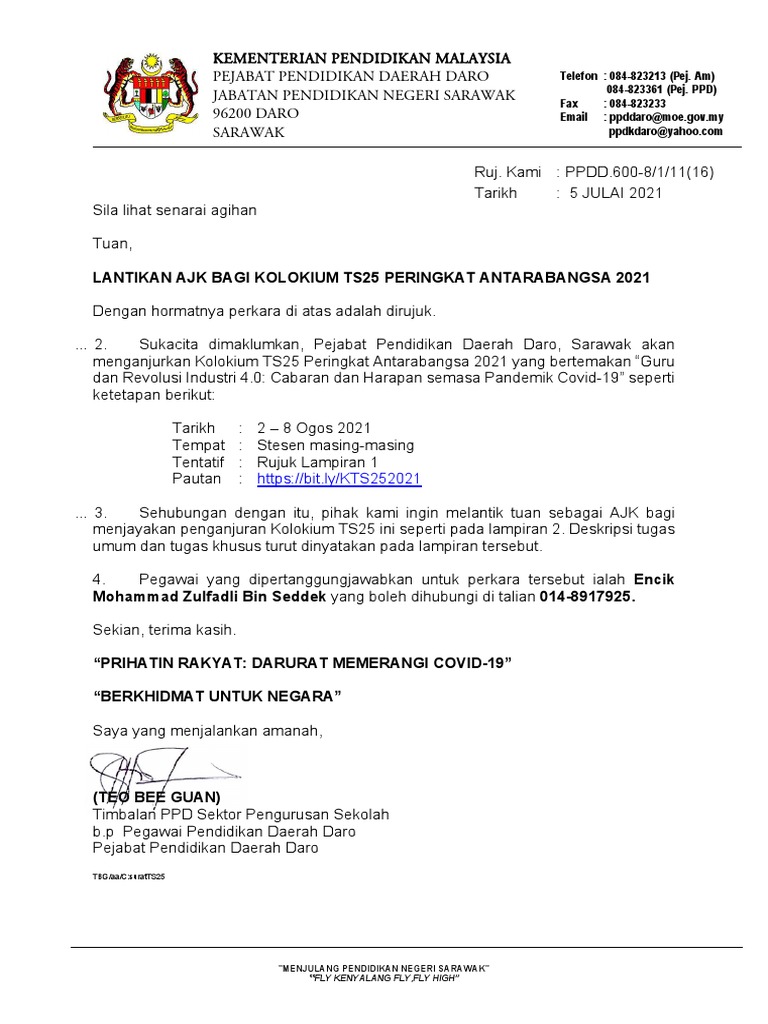 Surat Lantik AJK Kolokium TS25 2021 | PDF