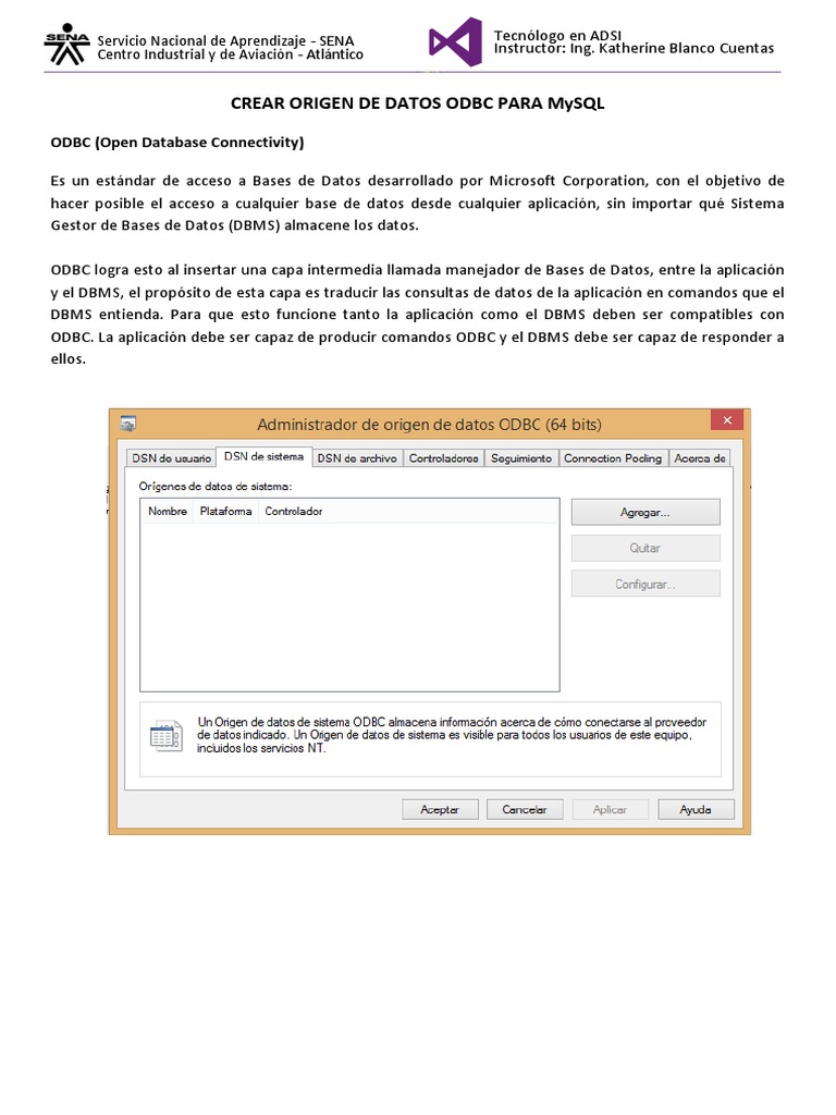 CREAR ORIGEN DE DATOS ODBC para MySQL | PDF | Mi sql | Ingeniería Informática