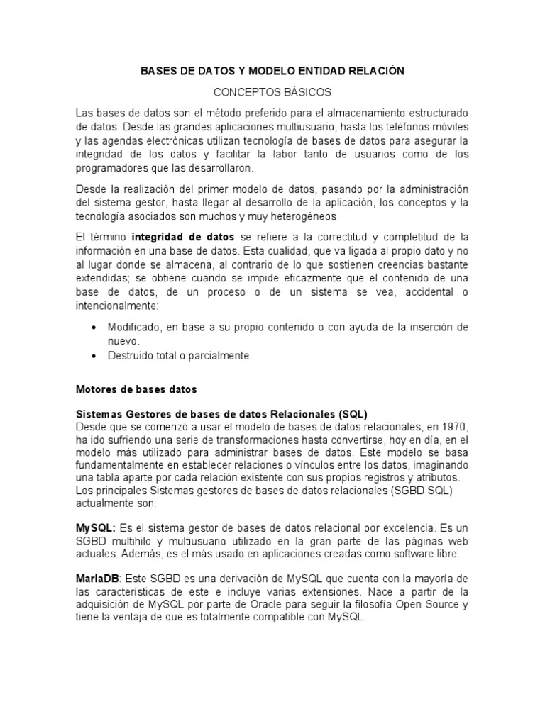 Bases de Datos y Modelo Entidad Relación | PDF | No Sql | Mongo Db