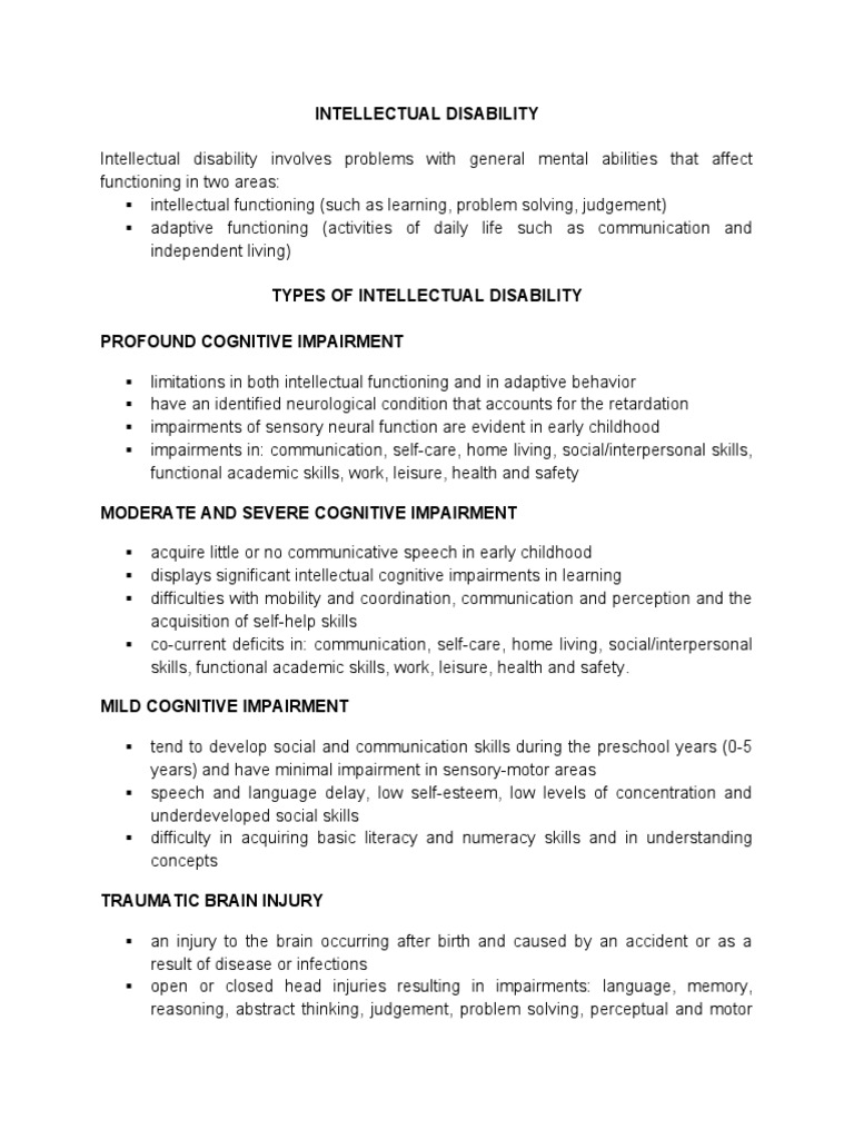 Intellectual Disability Types & Causes | PDF | Intellectual Disability ...