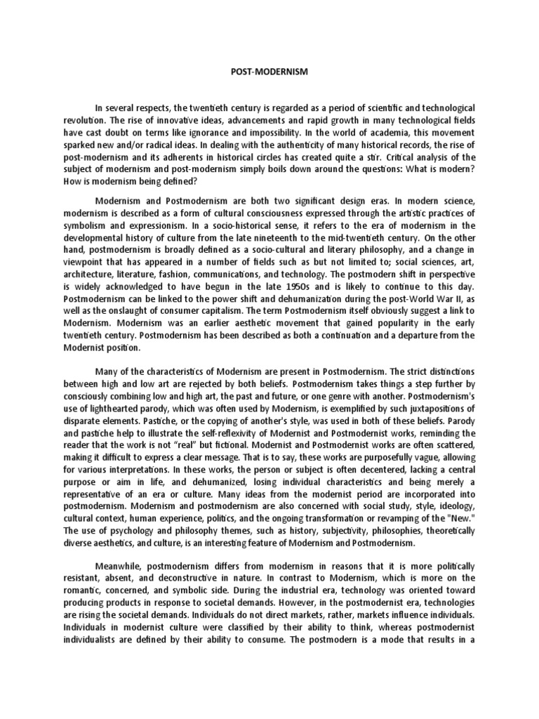 Modernism vs. Postmodernism Explained | PDF | Postmodernism | Modernism