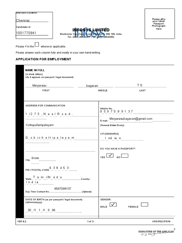 Application Form - Infosys Ltd. | Download Free PDF | Justice | Crime ...