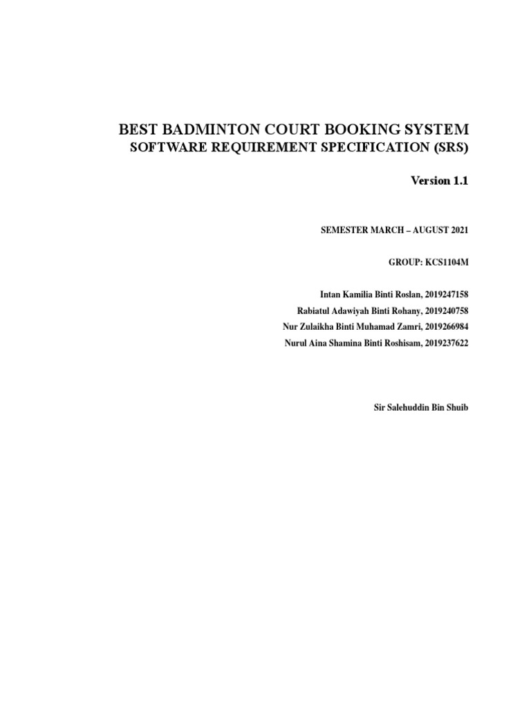 Best Badminton Court Booking System - SRS | PDF | Graphical User ...