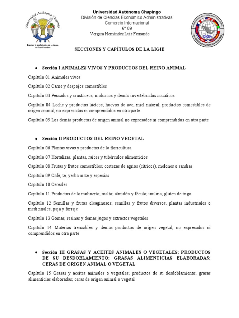 Secciones y Capítulos de la LIGIE | PDF | Compuesto inorgánico | Papel