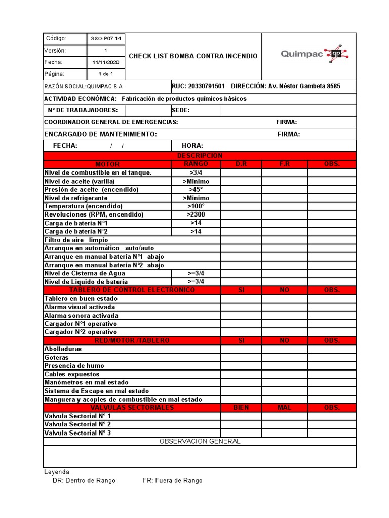 Check list bomba contra incendio SSO-P07.14 v1 | PDF