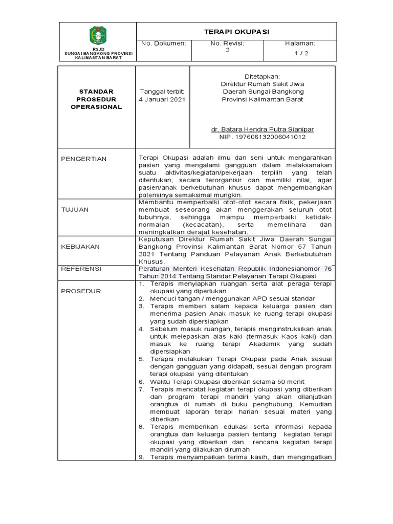 Sop Terapi Okupasi | PDF