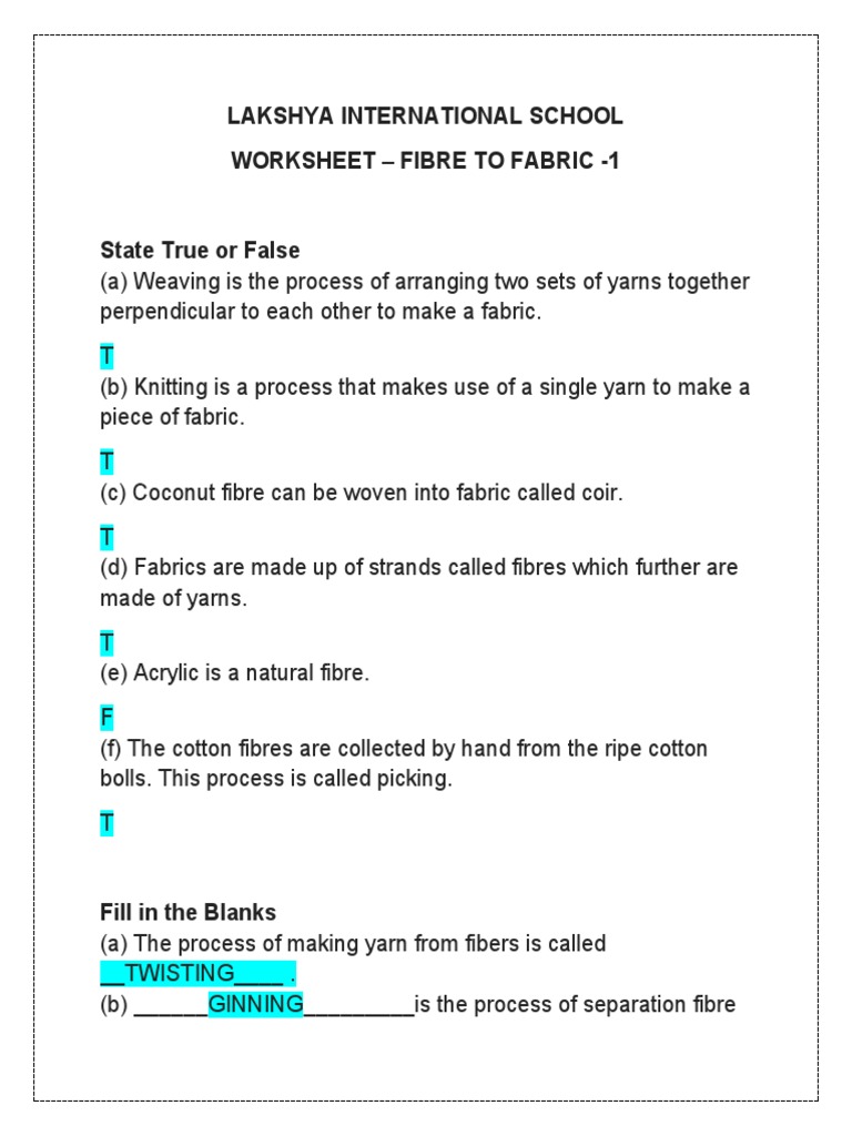 Worksheet On Fiber To Fabric | PDF | Technology & Engineering