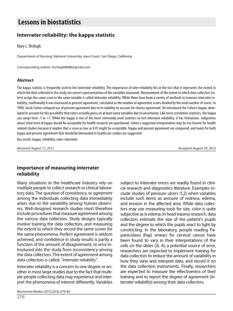 Interrater Reliability and Kappa Statistic | PDF | Correlation And ...