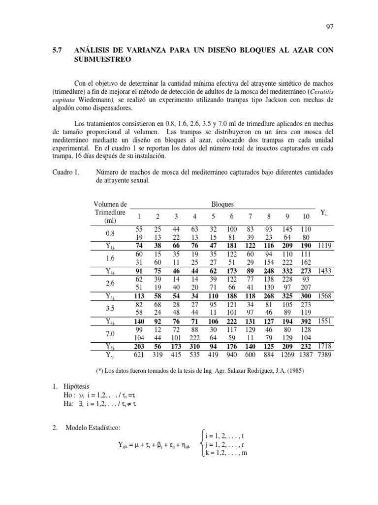 5.7 Análisis de Varianza para Un Diseño Bloques Al Azar Con Submuestreo | PDF | Análisis de ...