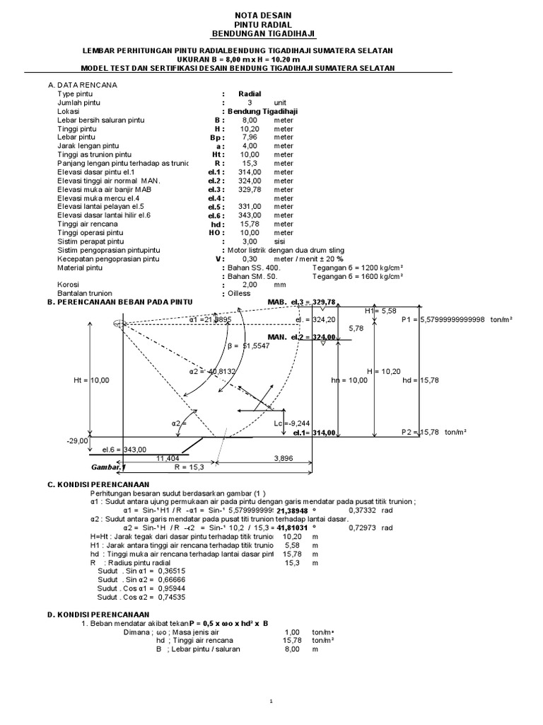 Perhitungan Pintu Pelimpah (Radial Gate) - NEW | PDF