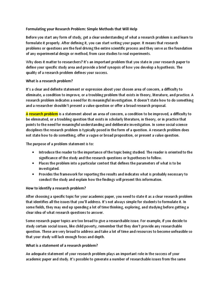Formulating Your Research Problem: Simple Methods That Will Help | PDF ...