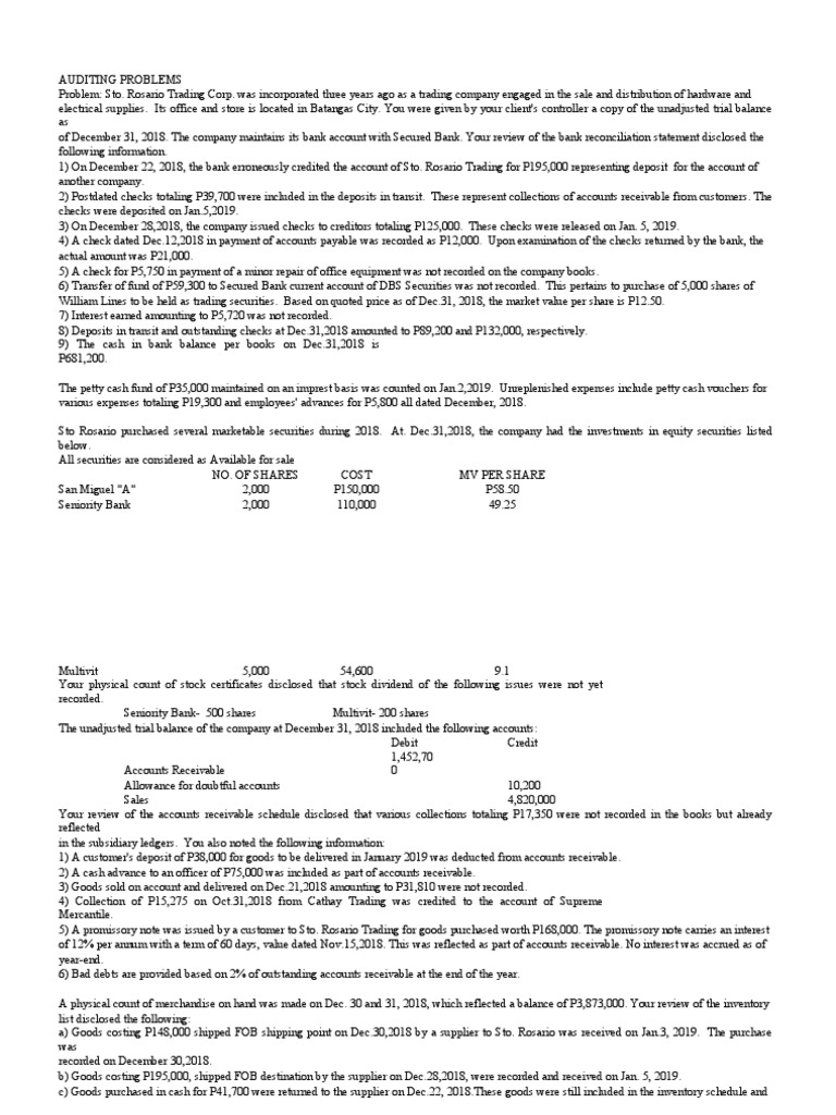 Auditing Problems | PDF | Book Value | Accrual