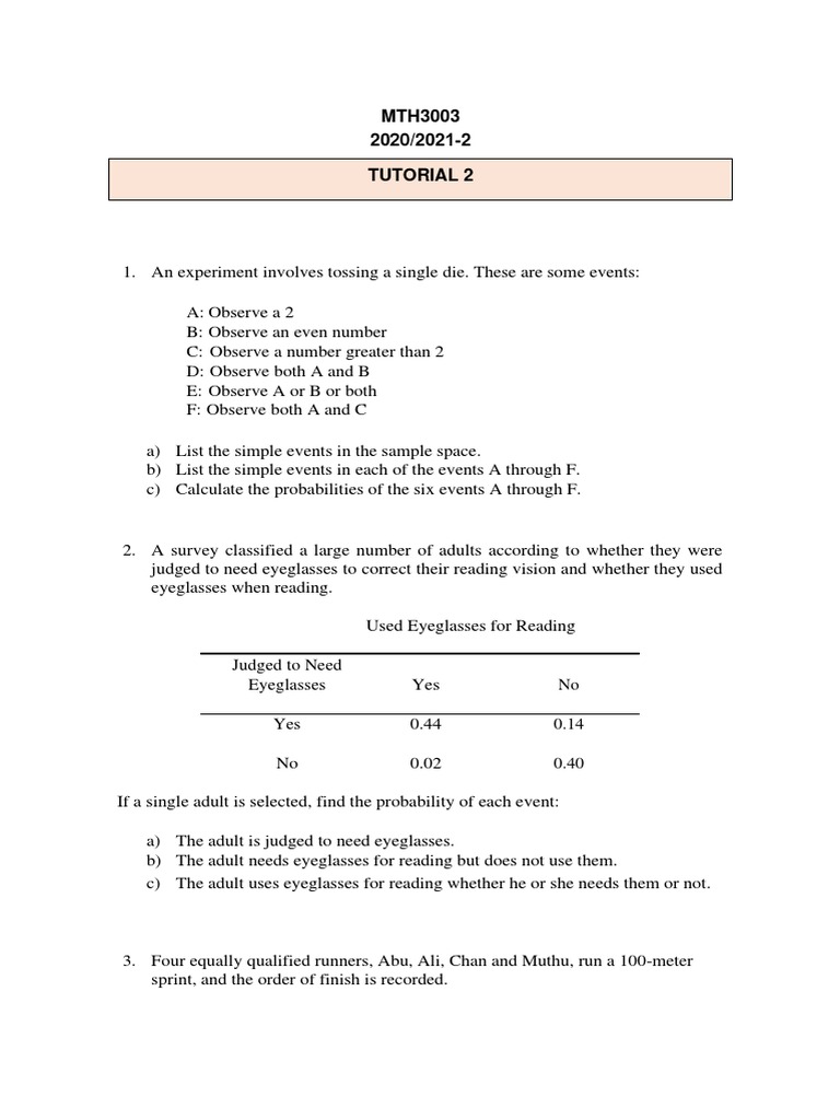 Tutorial 2 | PDF | Variance | Probability Theory
