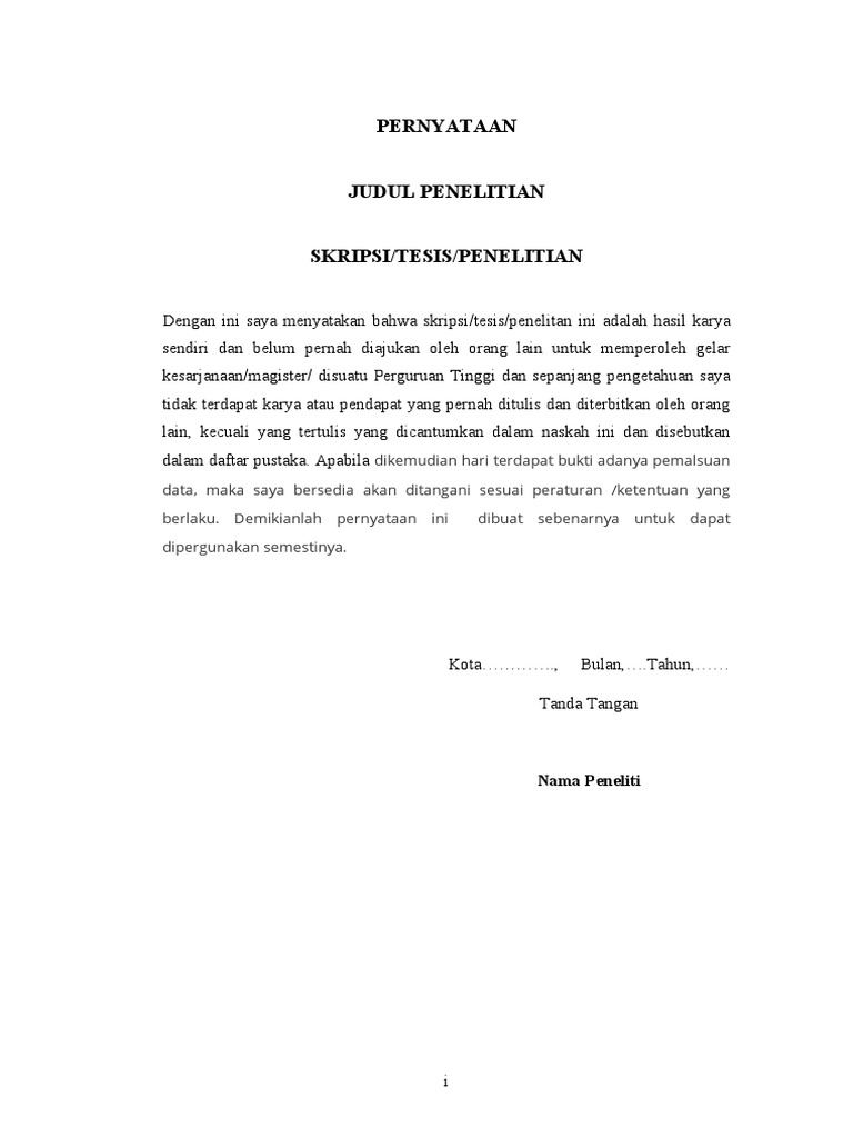 Pernyataan Peneliti Tidak Ada Pemalsuan Data | PDF