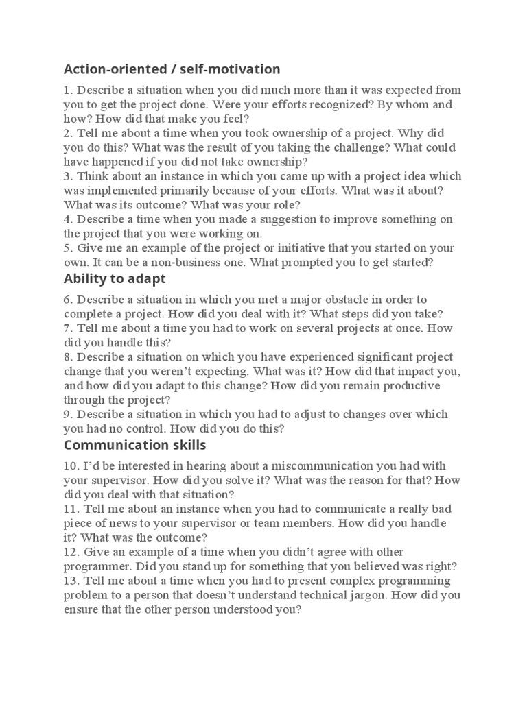 Interview Questions | PDF | Goal | Decision Making