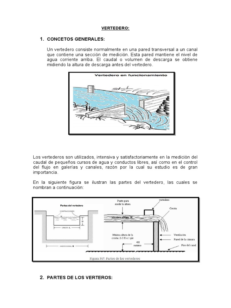 Tipos y partes de vertederos hidráulicos | PDF | Descarga (hidrología ...