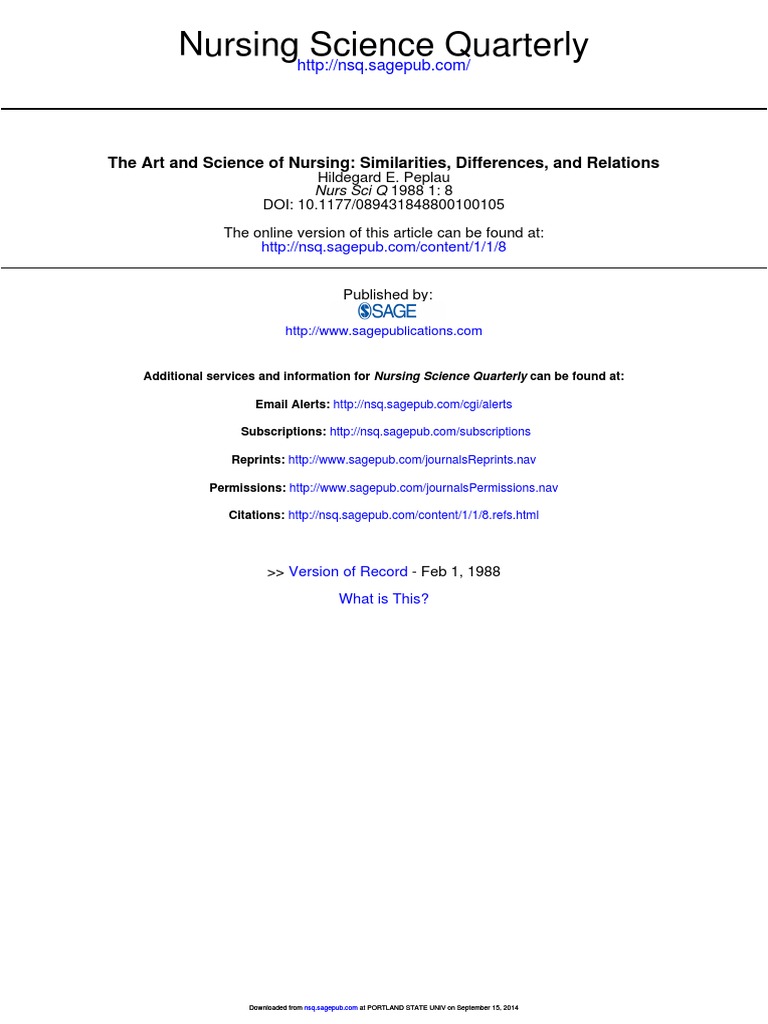 Nursing Science Quarterly: The Art and Science of Nursing: Similarities ...